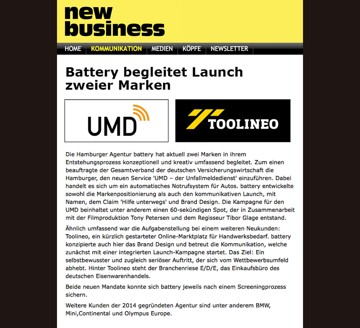 battery begleitet Marken-Launch vom UMD - battery